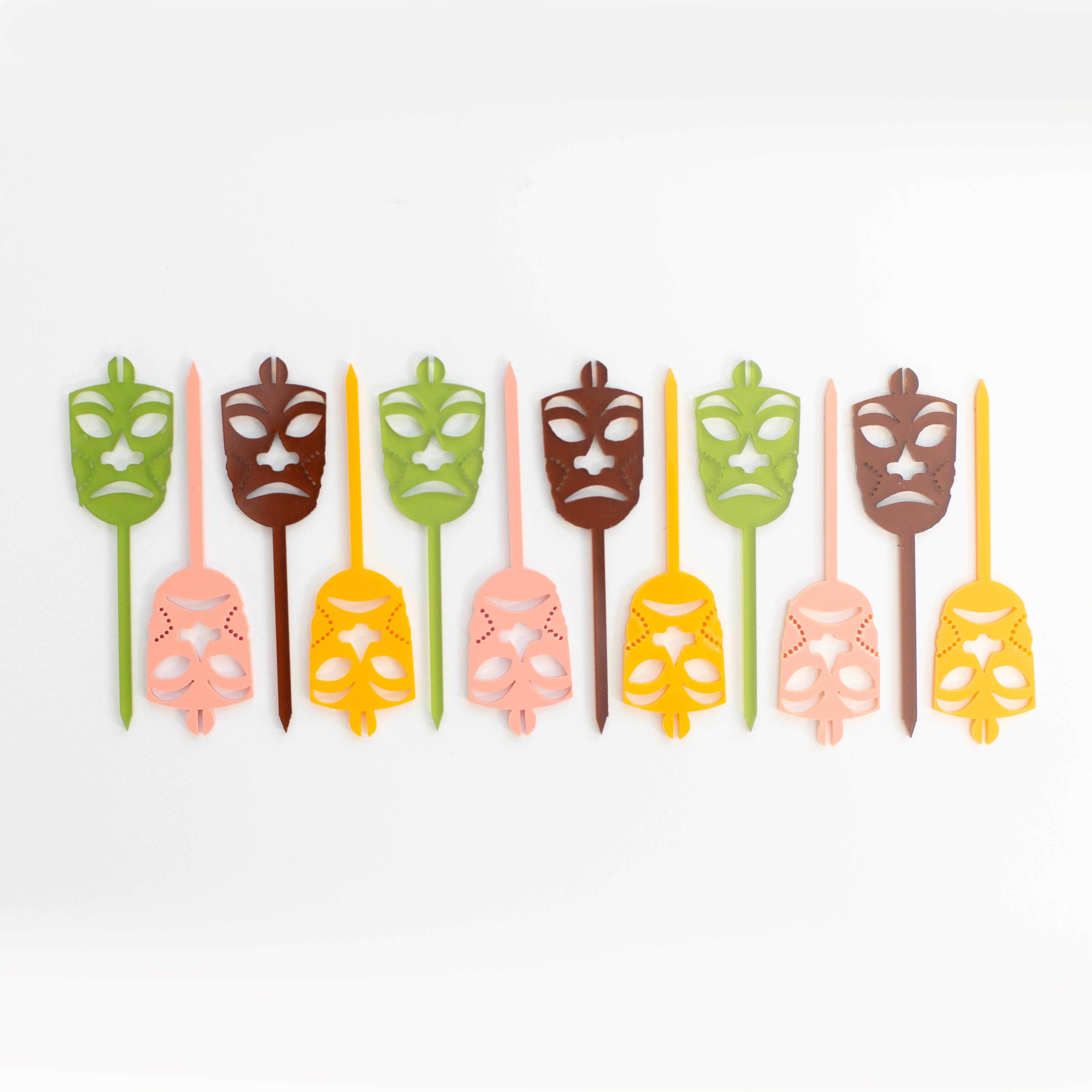 Tiki Mask Assorted Acrylic Cocktail Picks | Luau Appetizer Picks – Mod ...