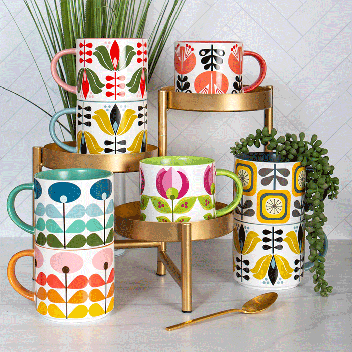 Mid Century Modern Pink Flower Matte Stackable 15oz Coffee or Tea Mug ...