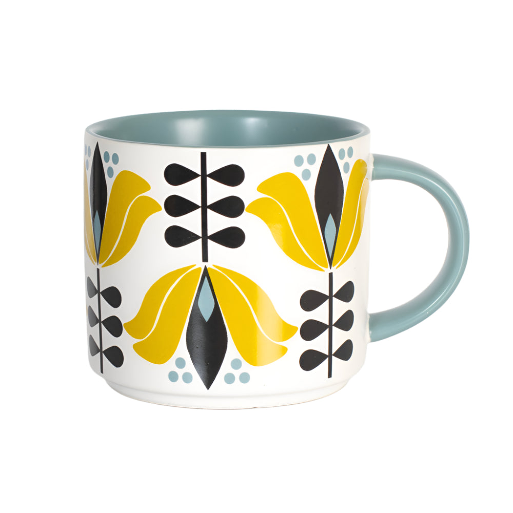 Mid Century Modern Yellow Lotus Matte Stackable 15oz Coffee Mug – Mod ...