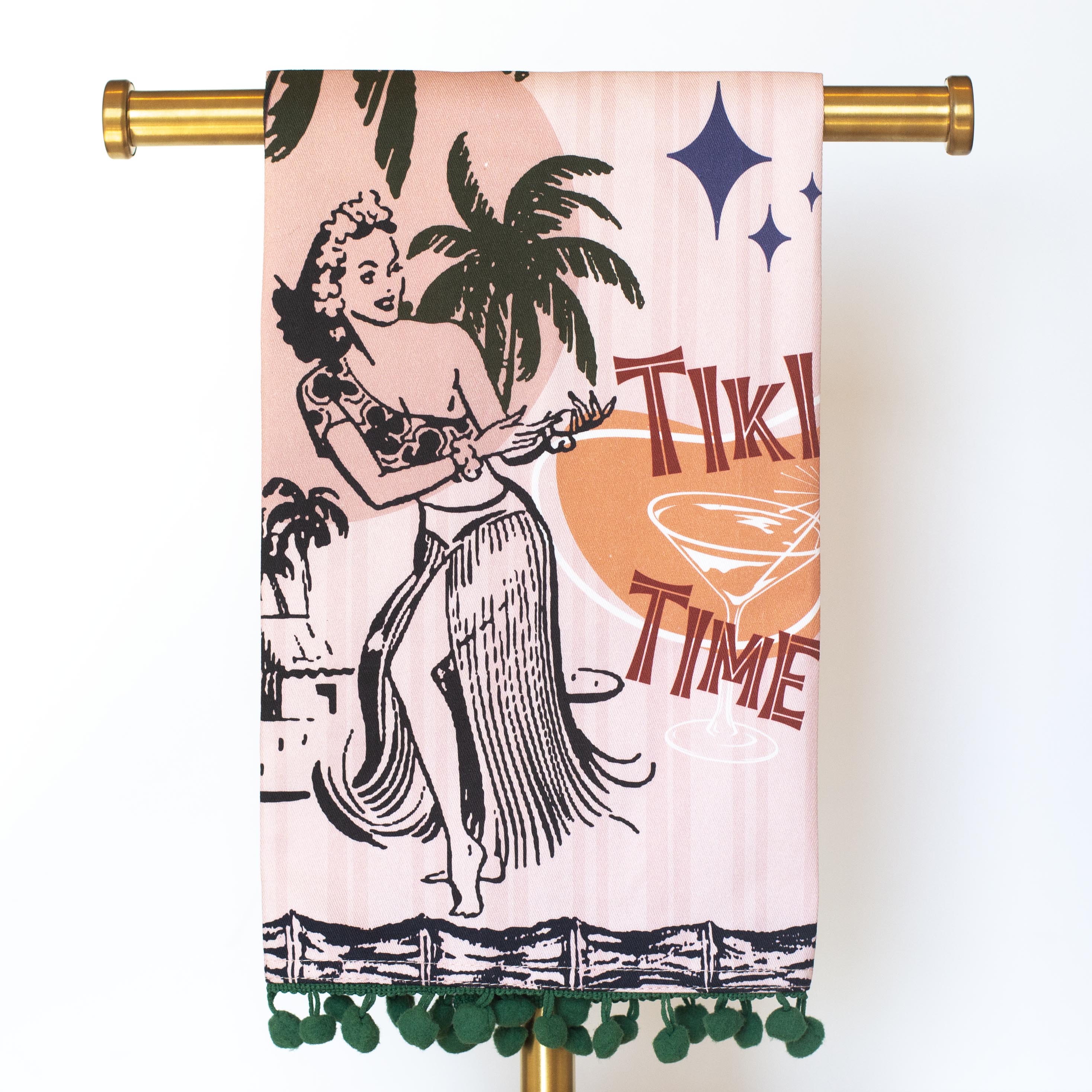 Vintage Inspired Tiki Time Bar Tea Towel with Trim – Mod Lounge Paper ...