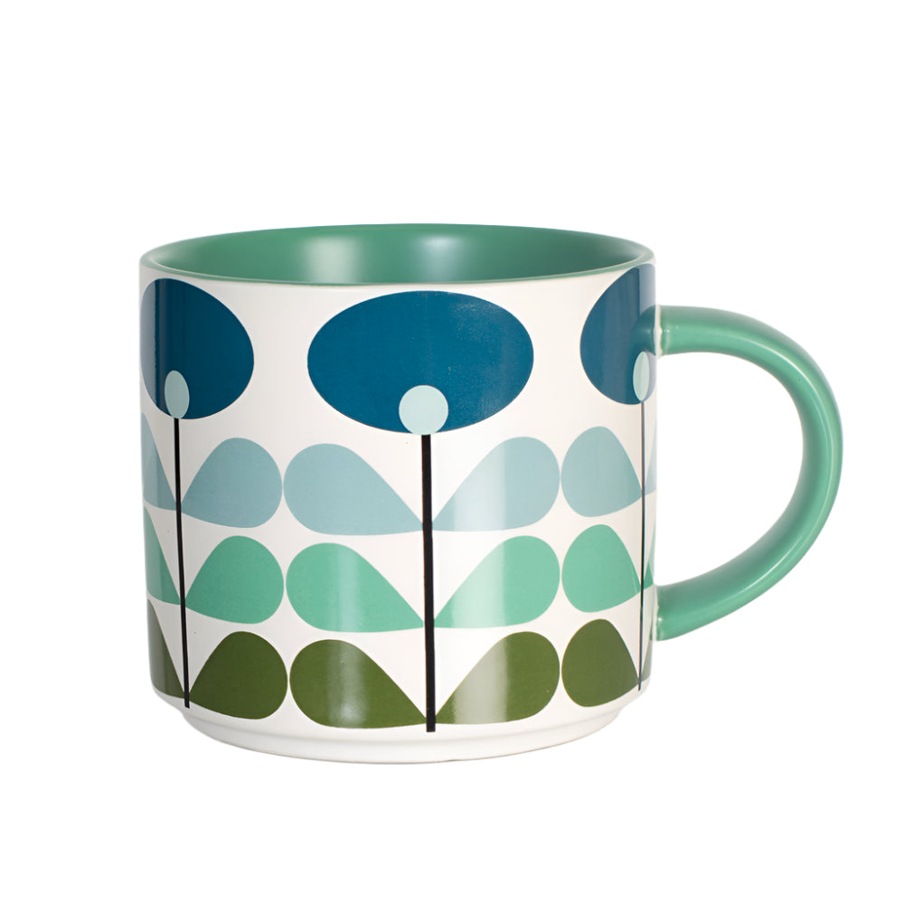Blue Flower Mid Century Modern Matte Stackable Coffee Mug – Mod Lounge ...